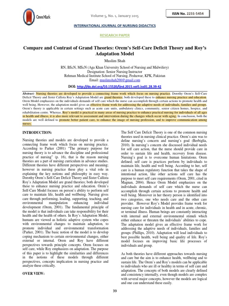 Orem & Roys Nursing Models: A Comparison | PDF | Nursing | Conceptual Model