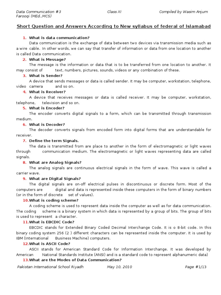 Computer Notes OBJECTIVE Chapter #3 Class XI Complete | Transmission ...