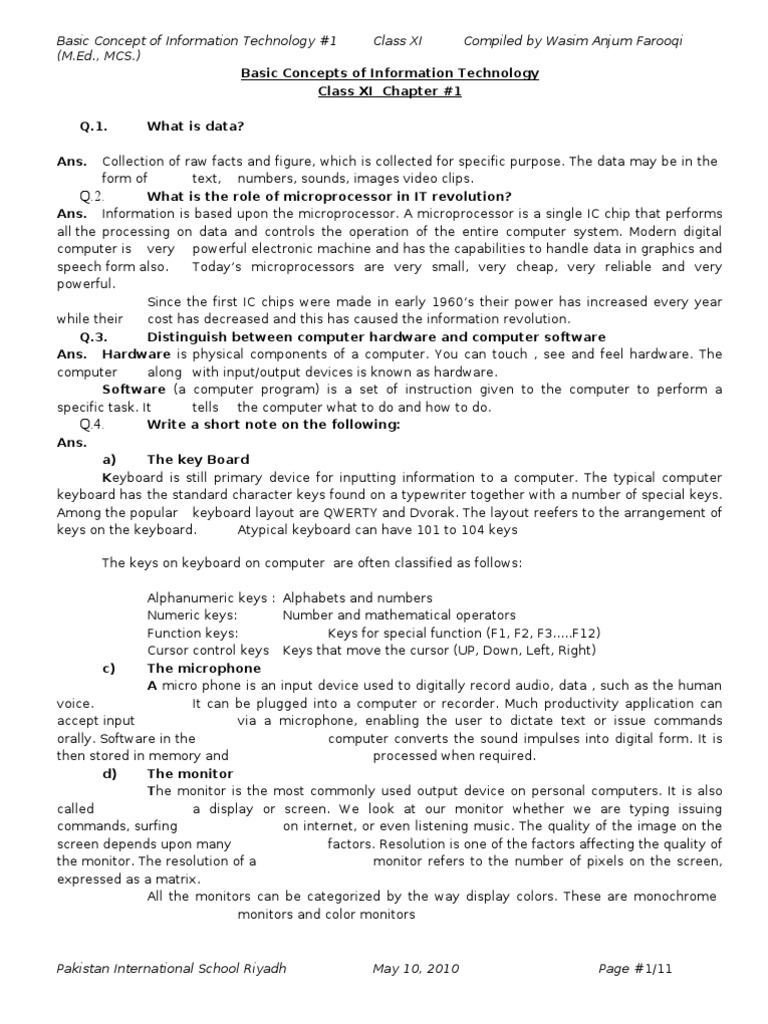 Computer Notes Theory Chapter 1 Class Xi Complete Download Free Pdf Computer Data Storage