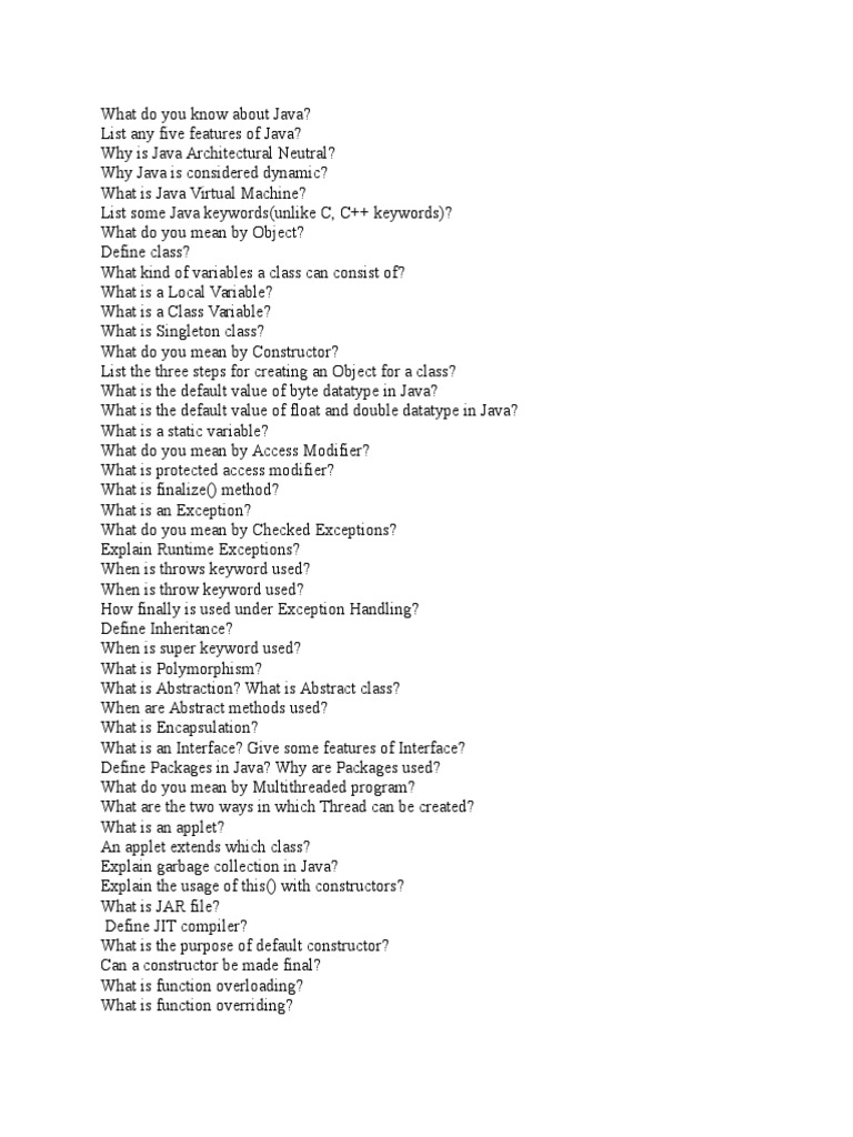 Java Viva Questions Pdf Java Programming Language Method Computer Programming