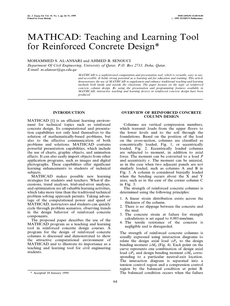 MATHCAD: Teaching and Learning Tool For Reinforced Concrete Design ...