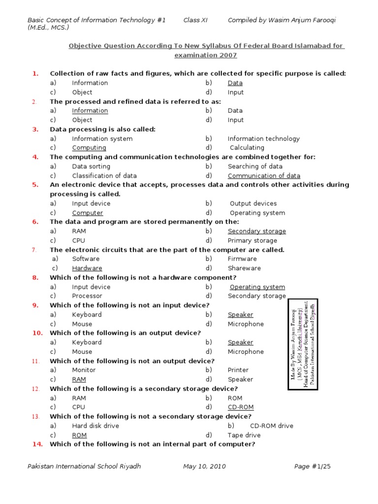 Computer Science Notes OBJECTIVE Chapter #1 Class XI | PDF | Printer ...