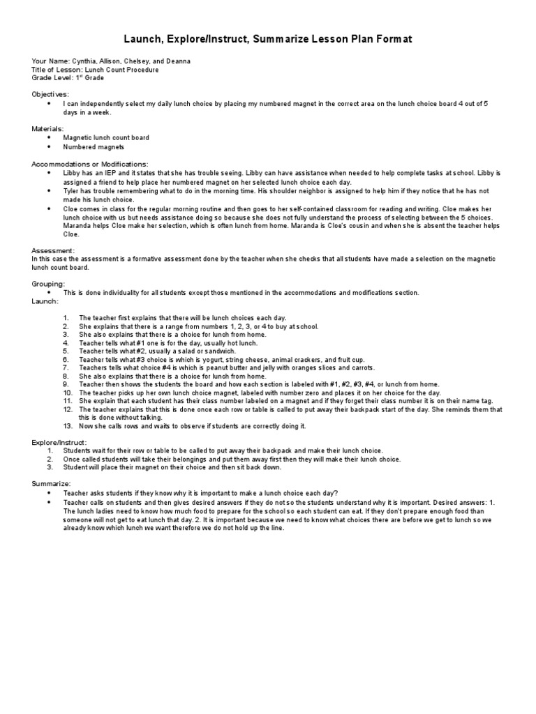 Blank Launch Explore Instruct Summarize Lesson Plan Format | PDF ...
