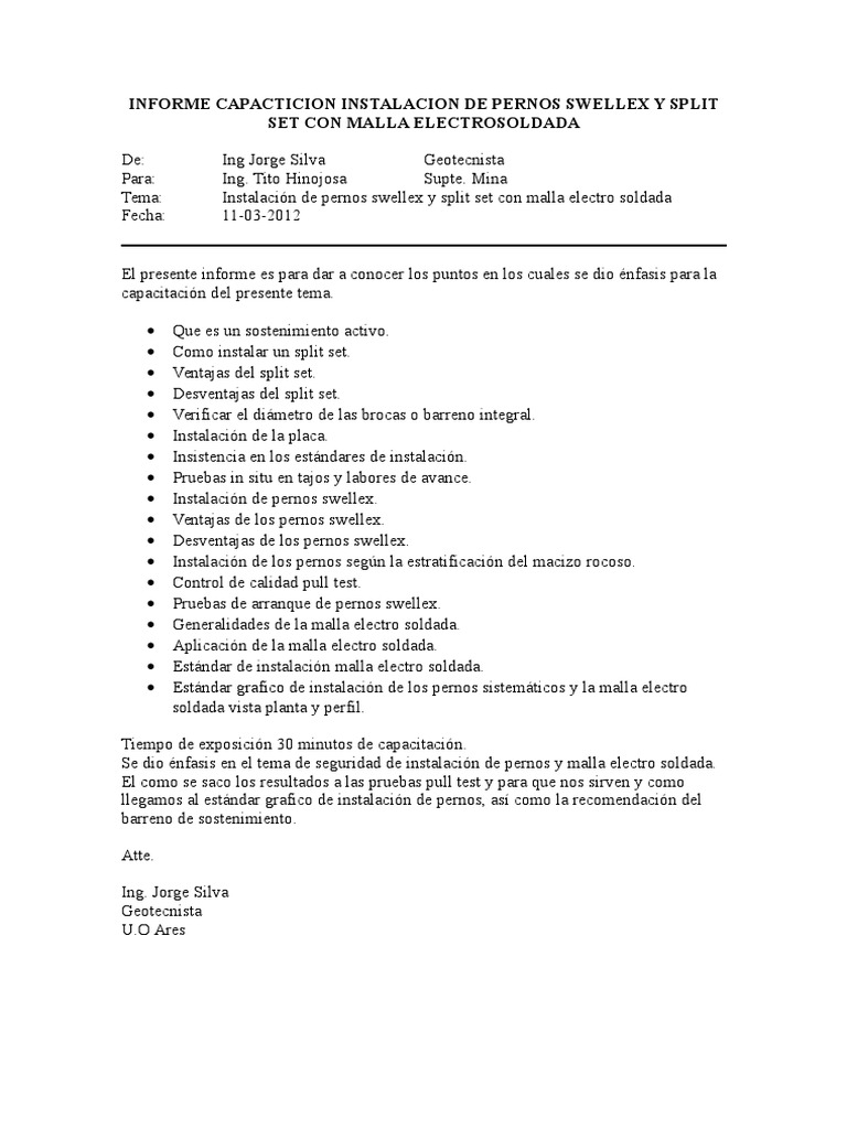 Instalación de Pernos Swellex y Split Set | PDF