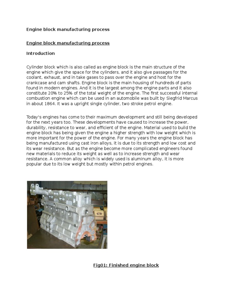 Engine Block Manufacturing Process | PDF | Casting (Metalworking) | Engines