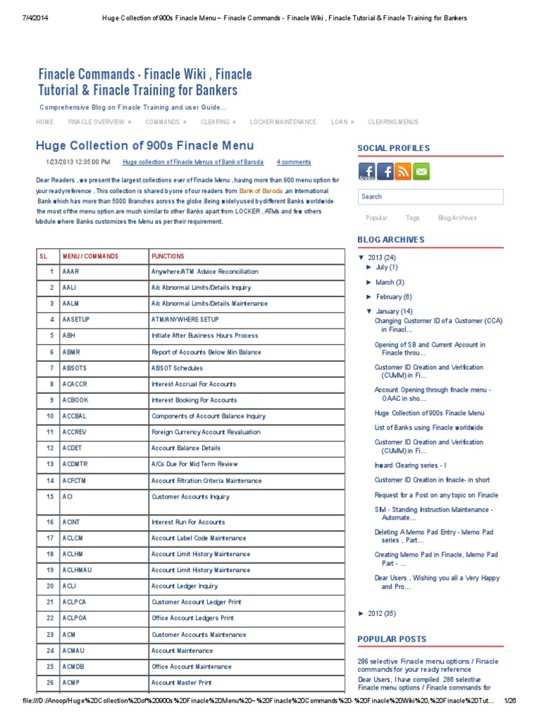 Huge Collection of Finacle Menu | PDF | Debits And Credits | Cheque
