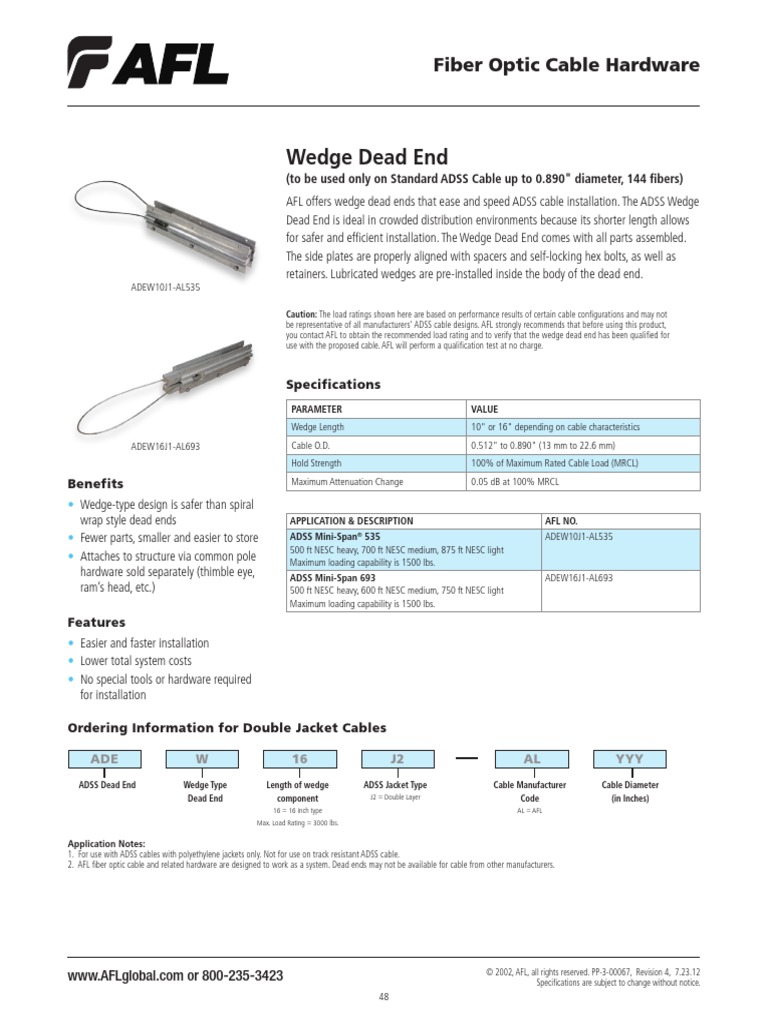AFL Fiber Optic Hardware ADSS PDF | PDF | Cable | Screw