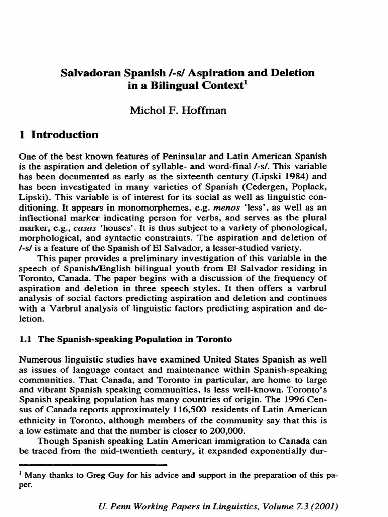 Salvadoran Spanish - S - Aspiration & Deletion | PDF | Stress ...