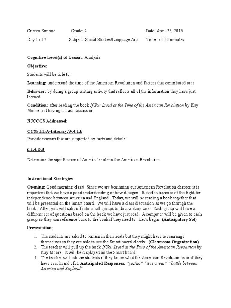 American Revolution Lesson Plan | PDF | Patriot (American Revolution ...