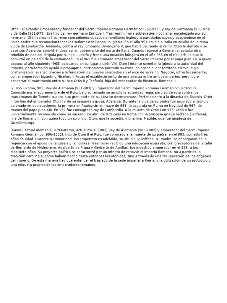 Otón I: Fundador del Sacro Imperio Germánico | PDF | Santo Imperio ...