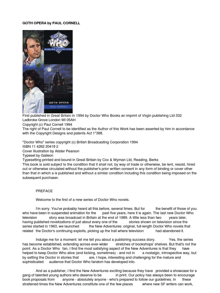 Dr. Who - The Fifth Doctor 01 - Goth Opera | PDF | The Doctor (Doctor ...