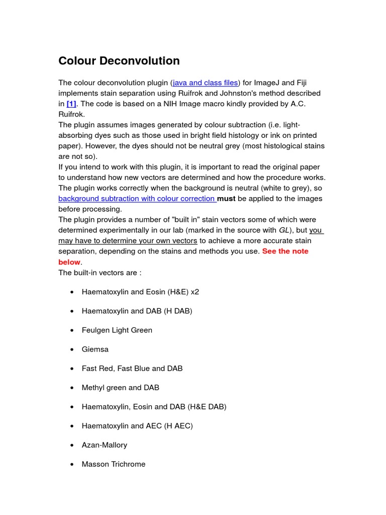 Colour Deconvolution Java And Class Files Pdf Staining Computing And Information Technology