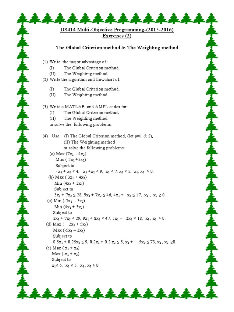 DS414 Multi-Objective Programming - (2015-2016) Exercises (2) The ...