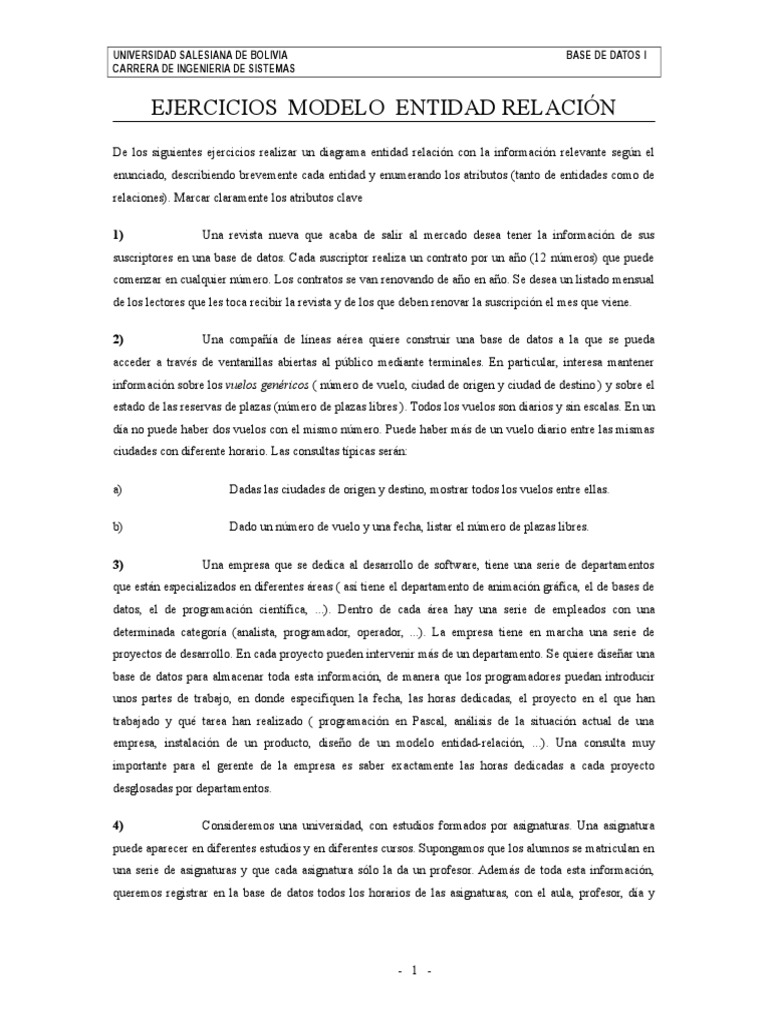EJERCICIOS Modelo Entidad Relación | PDF | Bases de datos | Factura
