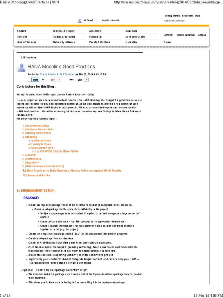 HANA Modeling Good Practices | PDF | Database Schema | Databases