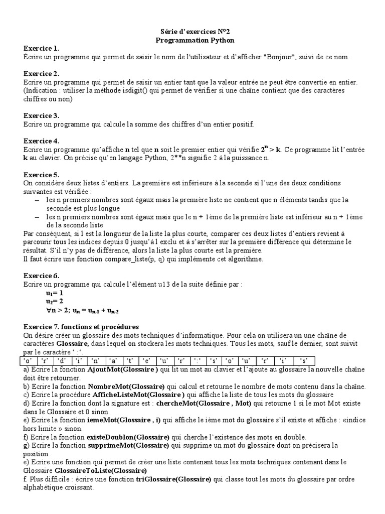Exercices Basique Avec Correction | PDF | Entier naturel | Python ...