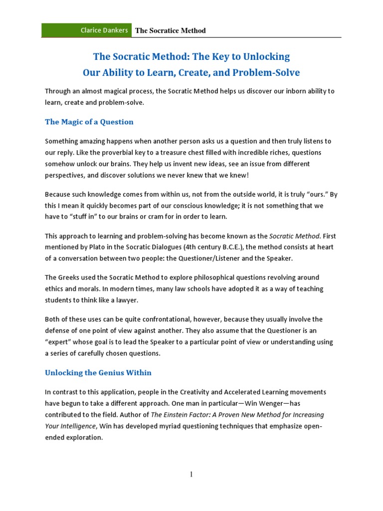 The Socratic Method: The Key To Unlocking Our Ability To Learn, Create ...