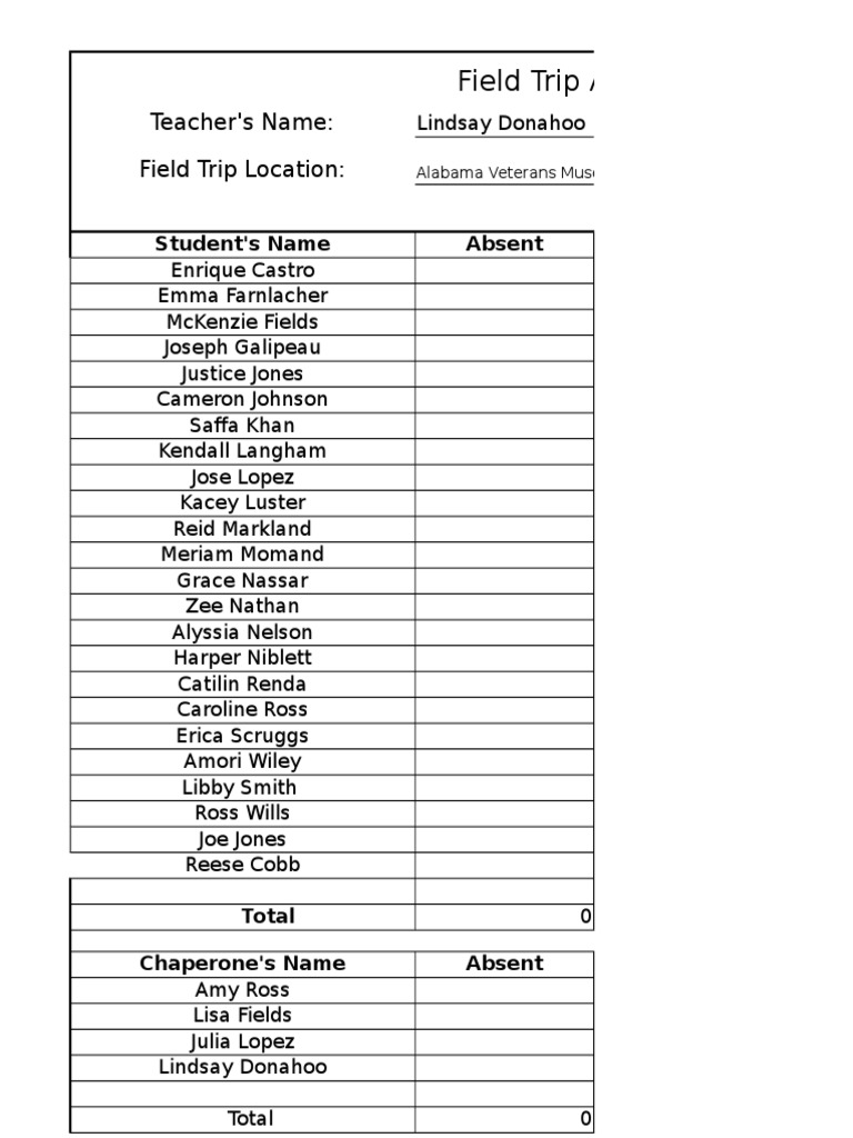 Field Trip Attendance | PDF