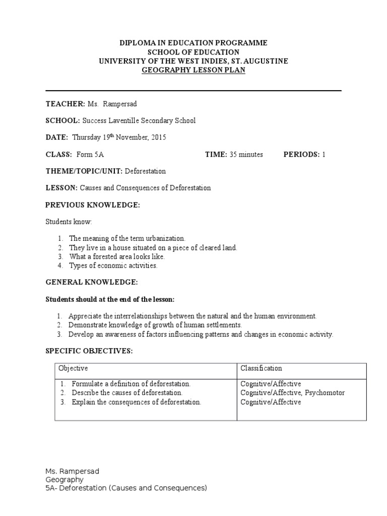 Individual Teaching Practice Slss Lesson Plan 5a Geography ...