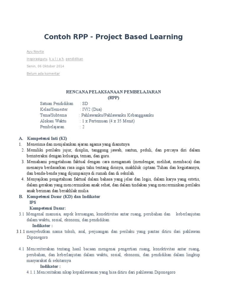 Contoh RPP Project Based Learning | PDF
