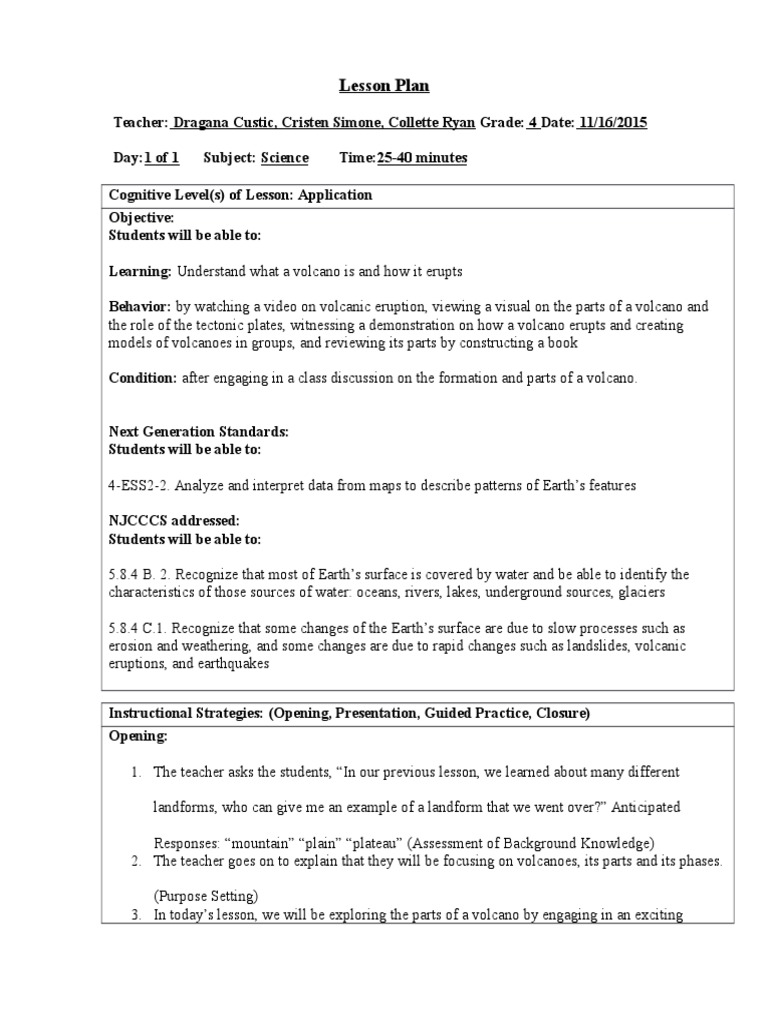 4th Grade Volcano Science Lesson Plan | PDF | Volcano | Lava