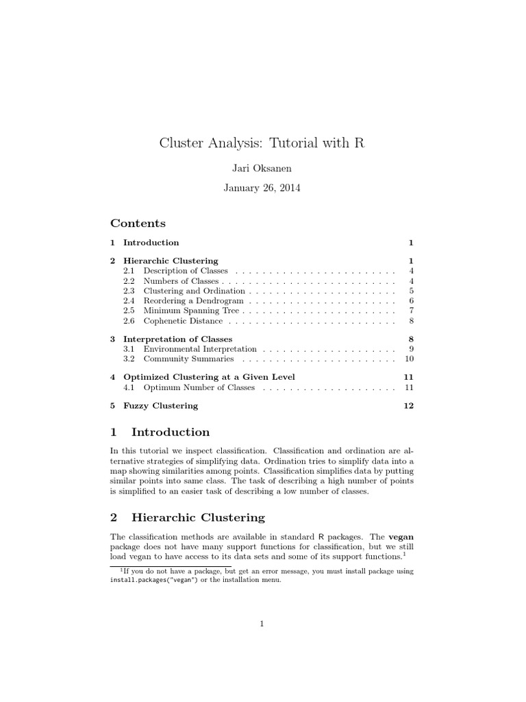 Clustering In R Tutorial Pdf Cluster Analysis Analysis Of Variance