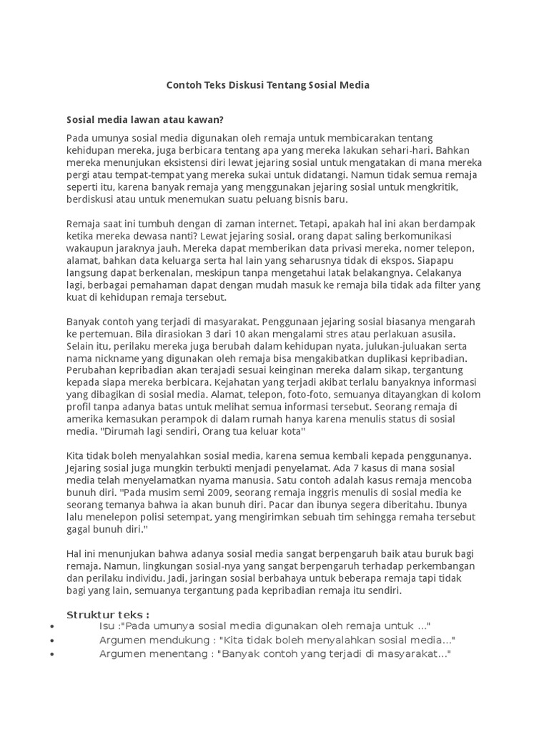 Contoh Teks Diskusi Tentang Sosial Media | PDF