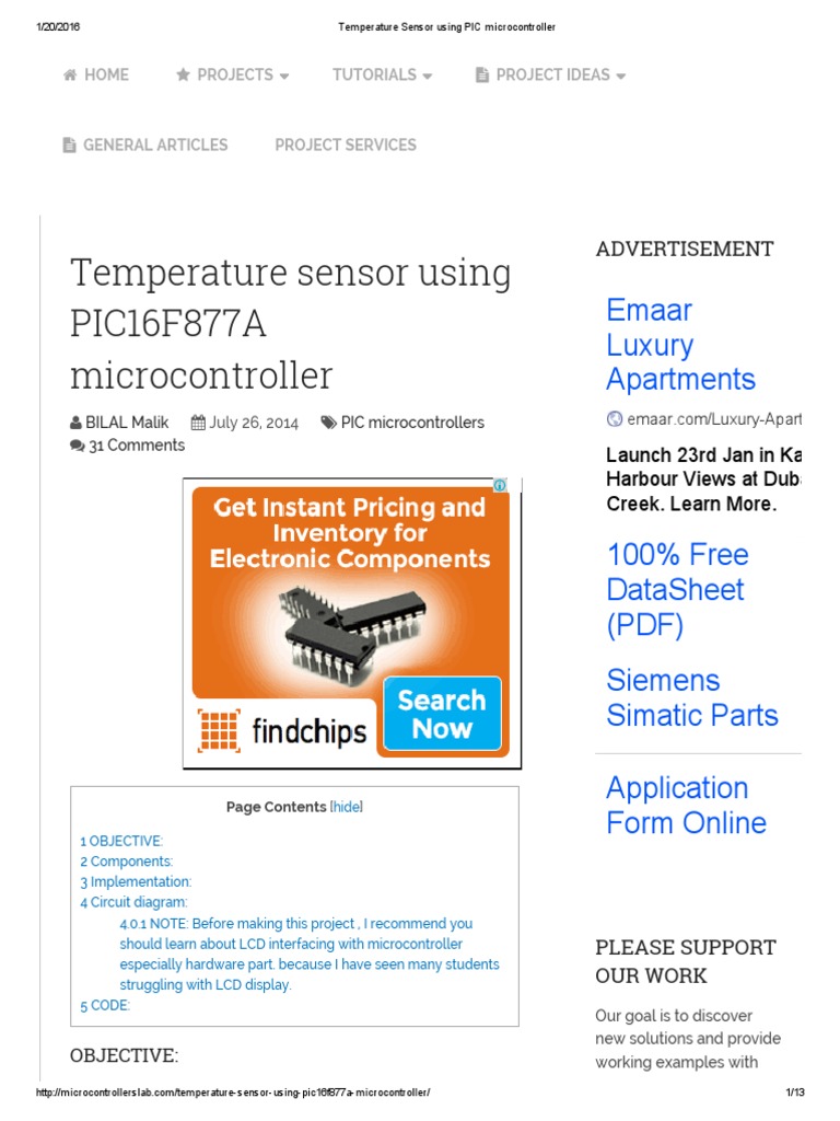 Temperature Sensor Using PIC Microcontroller PDF | PDF | Analogue ...