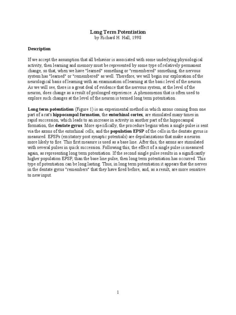 Long Term Potentiation: Description | PDF | Long Term Potentiation ...