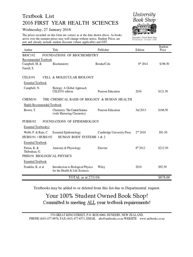 2016 Health Sciences Textbook List | PDF | Self-Improvement | Science ...