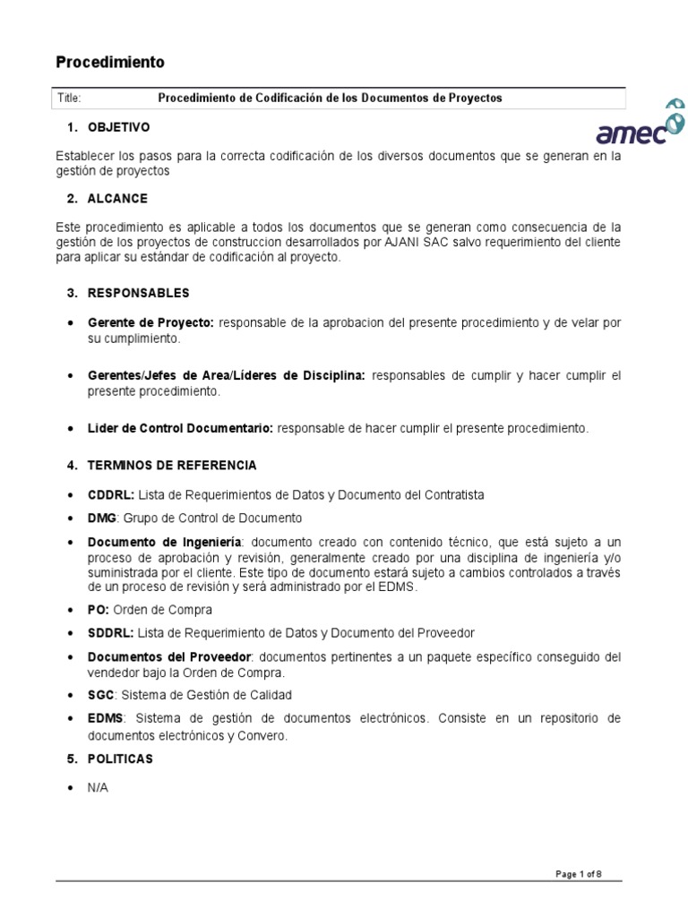 Procedimiento de Codificacion de Documentos de Proyectos | PDF ...
