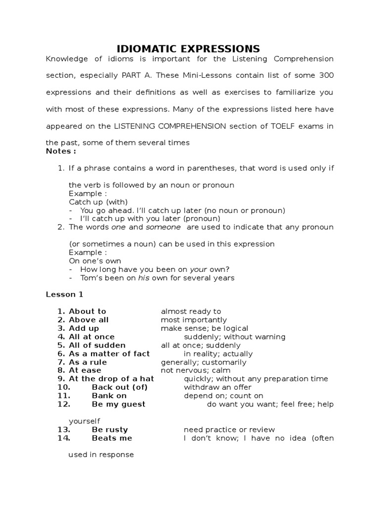 Idiomatic Expressions | PDF | Idiom | Pronoun