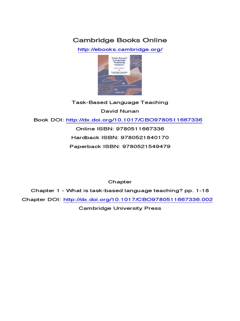 Task Based Language Teaching David Nunan Chapter 1 PDF Language