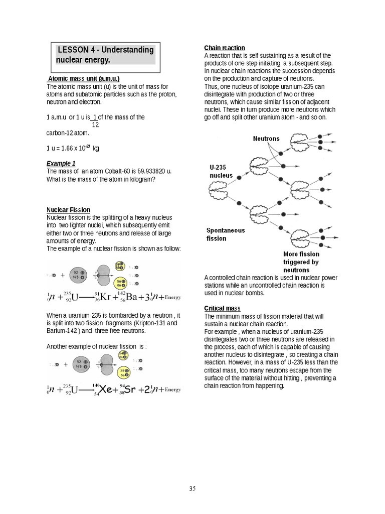 Nuclear Energy.: LESSON 4 - Understanding | PDF | Nuclear Fission ...