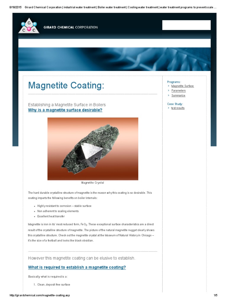Magnetite Coating:: Establishing A Magnetite Surface in Boilers | PDF ...