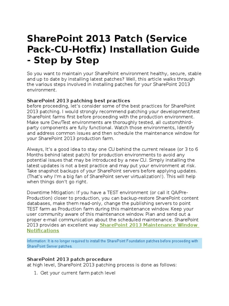 SharePoint Patch Installation Guide | PDF | Share Point | Information ...