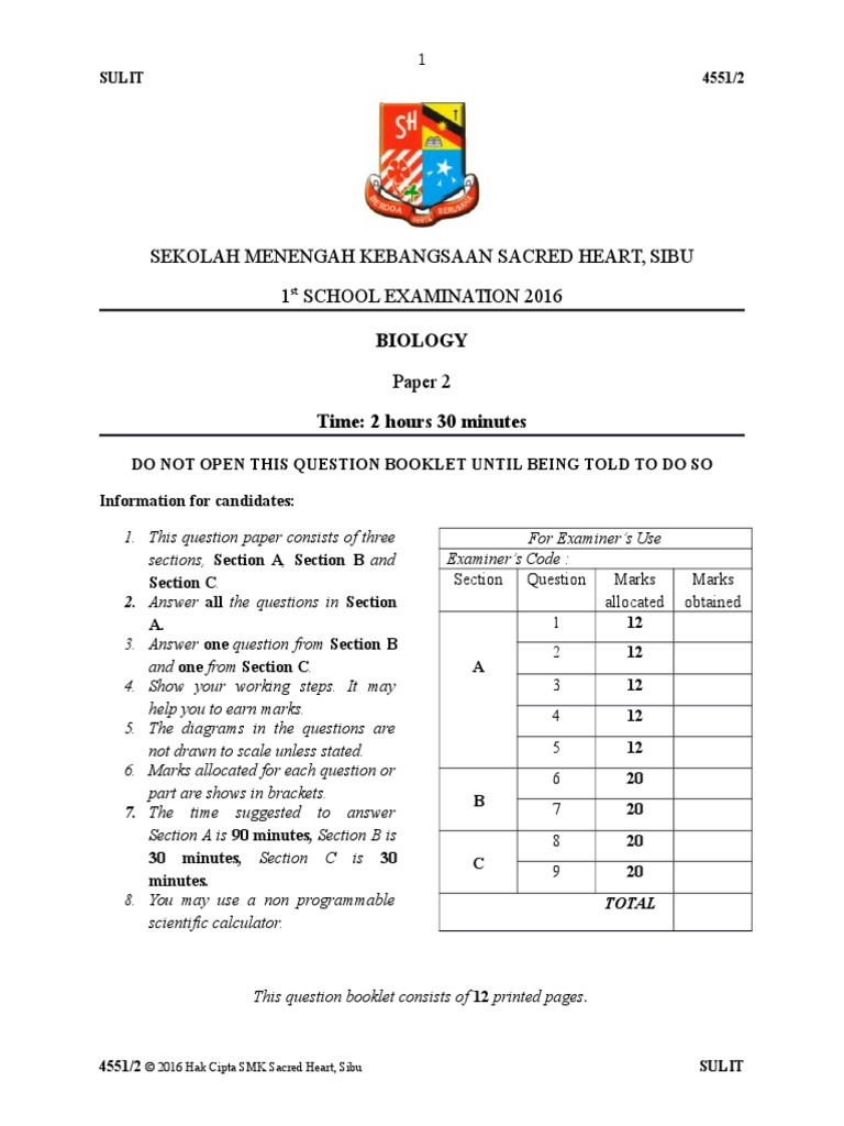 Biology Paper 2 | PDF | Tissue (Biology) | Peptide