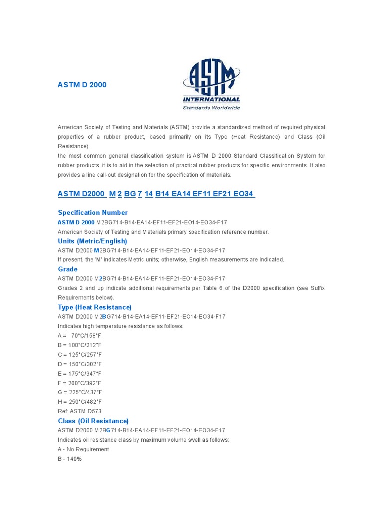ASTM D 2000: Specification Number | PDF | Electrical Resistance And ...