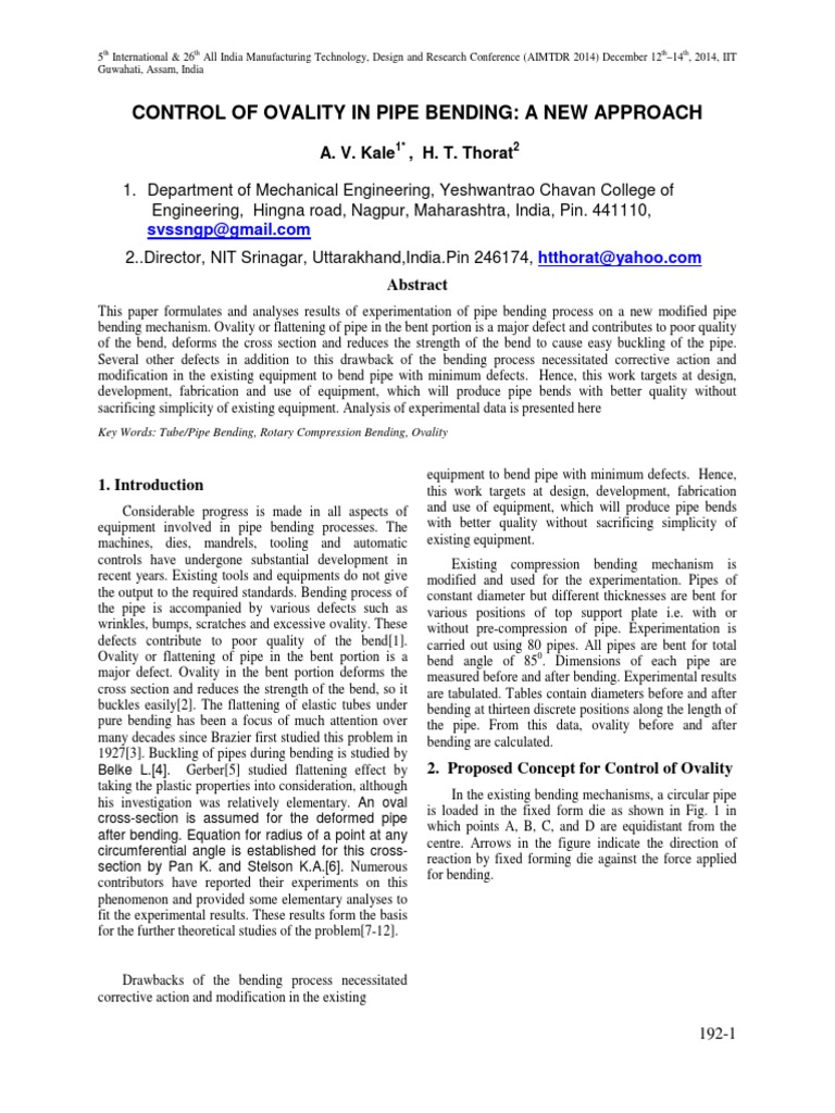 Control of Ovality in Pipe Bending-A New Approach | PDF | Bending ...