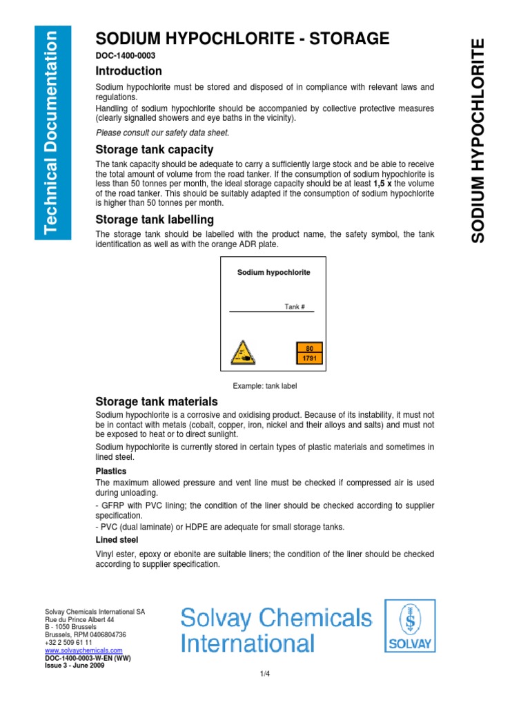 Sodium Hypochlorite - Storage: Please Consult Our Safety Data Sheet ...
