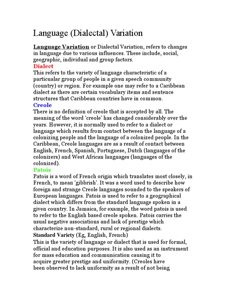 Language Variation or Dialectal Variation, Refers To Changes | PDF ...