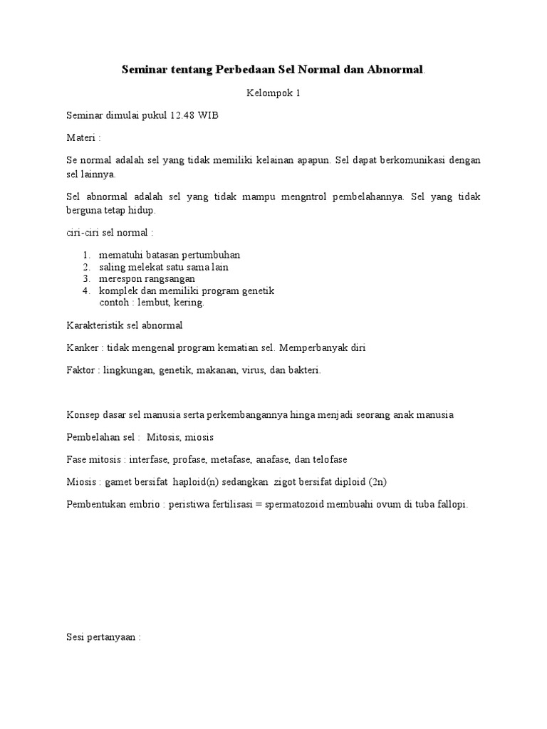 Perbedaan Sel Normal Dan Abnormal | PDF