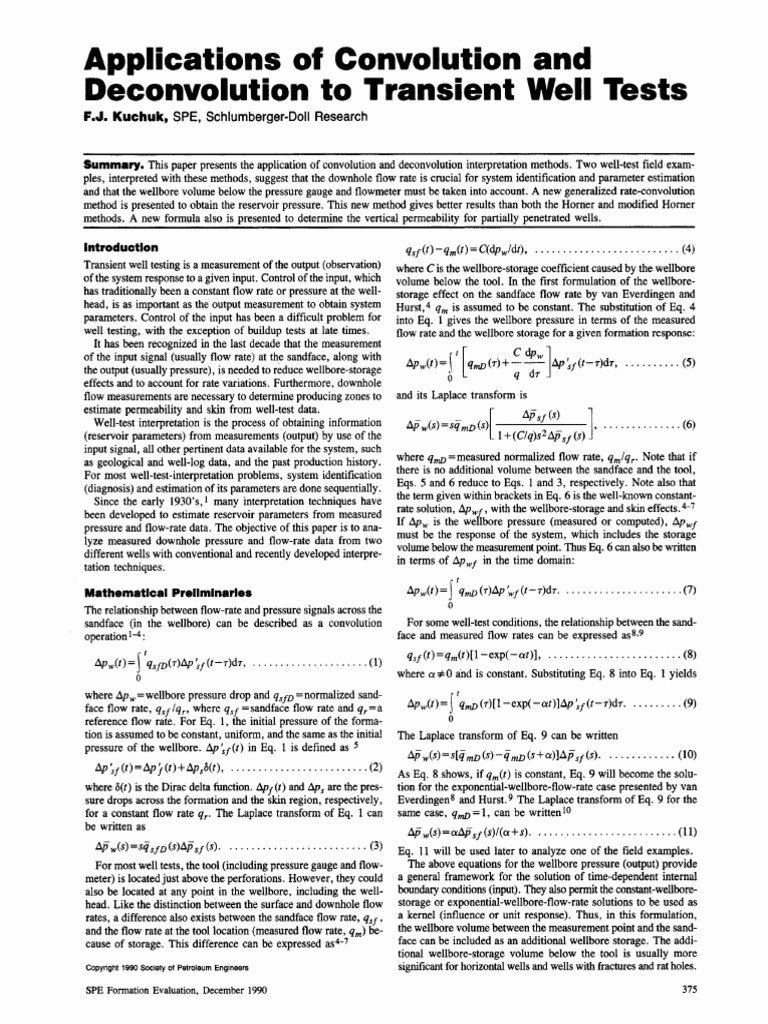 Spe 16394 Pa Applications Of Convolution And Deconvolution To Transient Well Tests Pdf Least