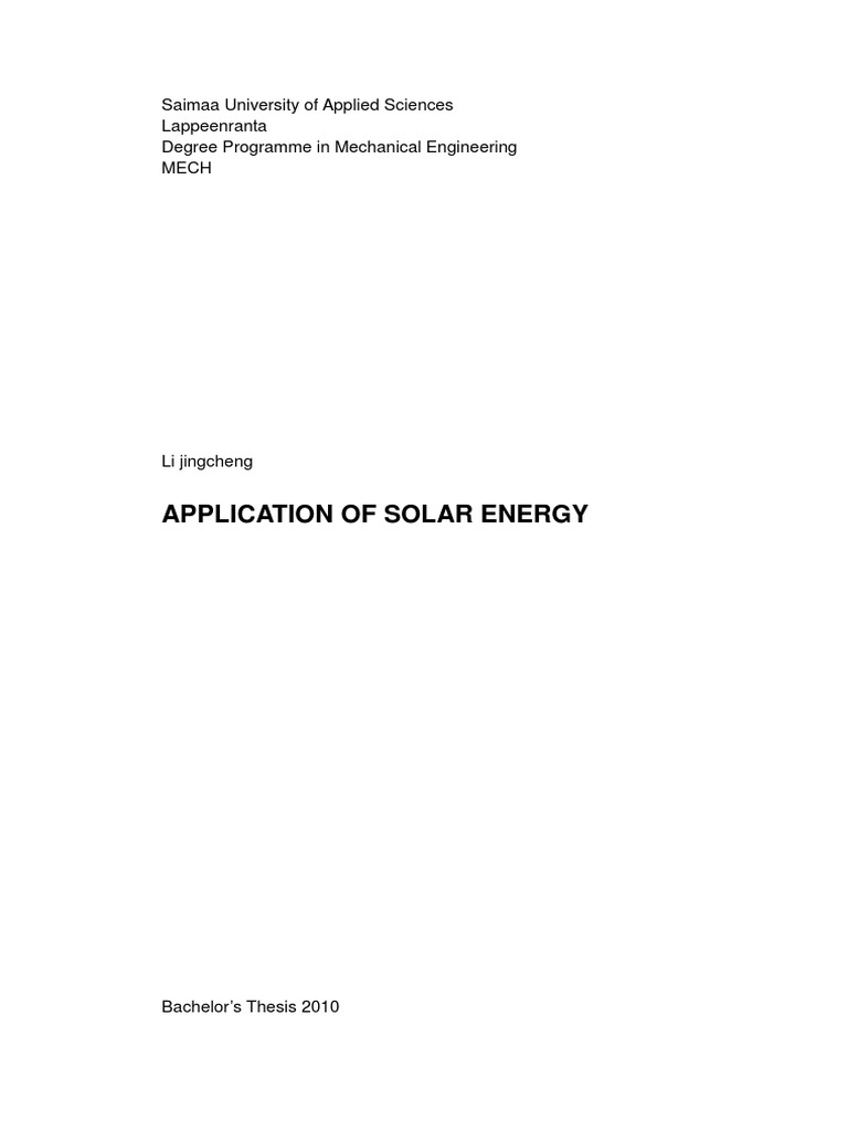 Application of Solar Energy PDF | PDF | Solar Energy | Photovoltaics