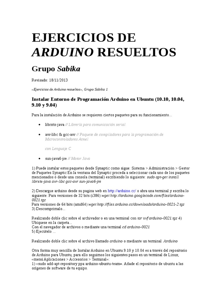 Ejercicios Arduino | PDF | Arduino | Circuito integrado