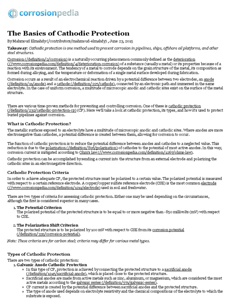 The Basics of Cathodic Protection | PDF | Anode | Corrosion