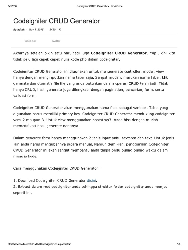 Codeigniter CRUD Generator - HarviaCode | PDF