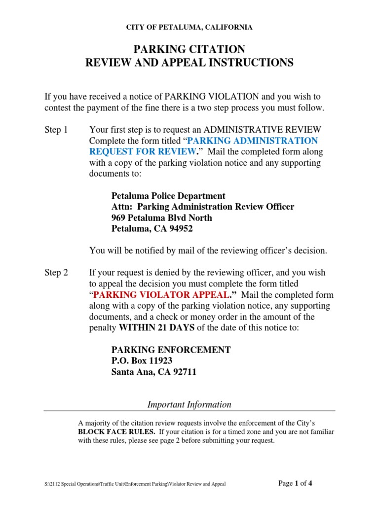 Parking Citation Review and Appeal Instructions | PDF | Traffic Ticket ...