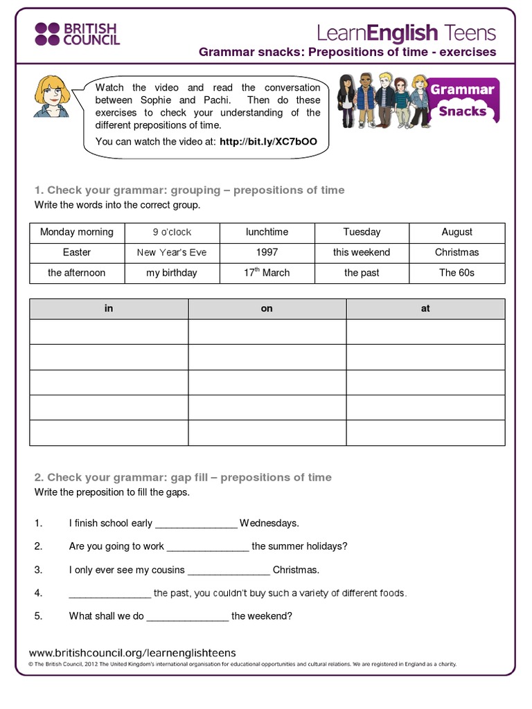 Prepositions of Time: Grammar Exercises | PDF