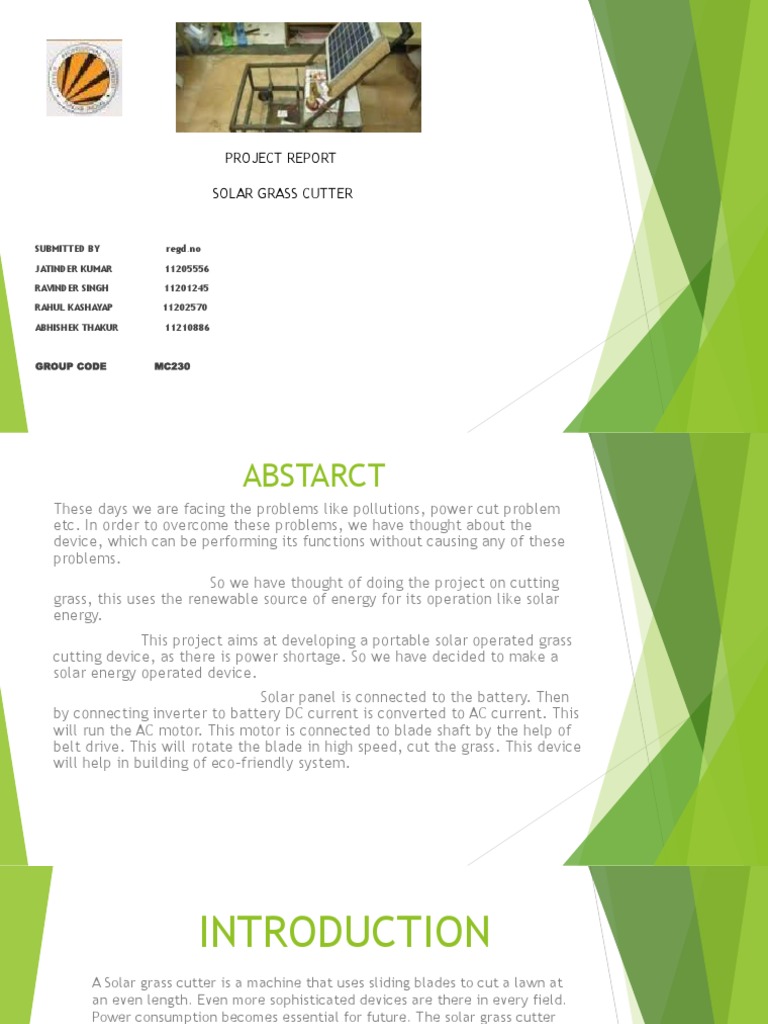 Manufacturing of Solar Grass Cutter | PDF | Lawn Mower | Mechanical ...
